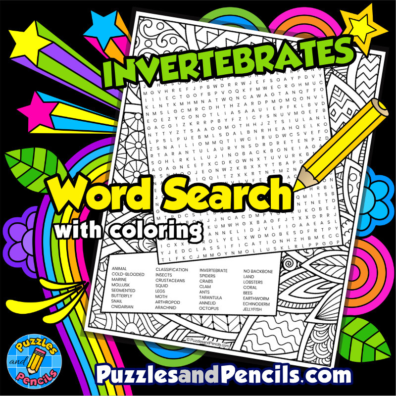 Invertebrates Word Search Puzzle with Coloring | Animal Classification ...