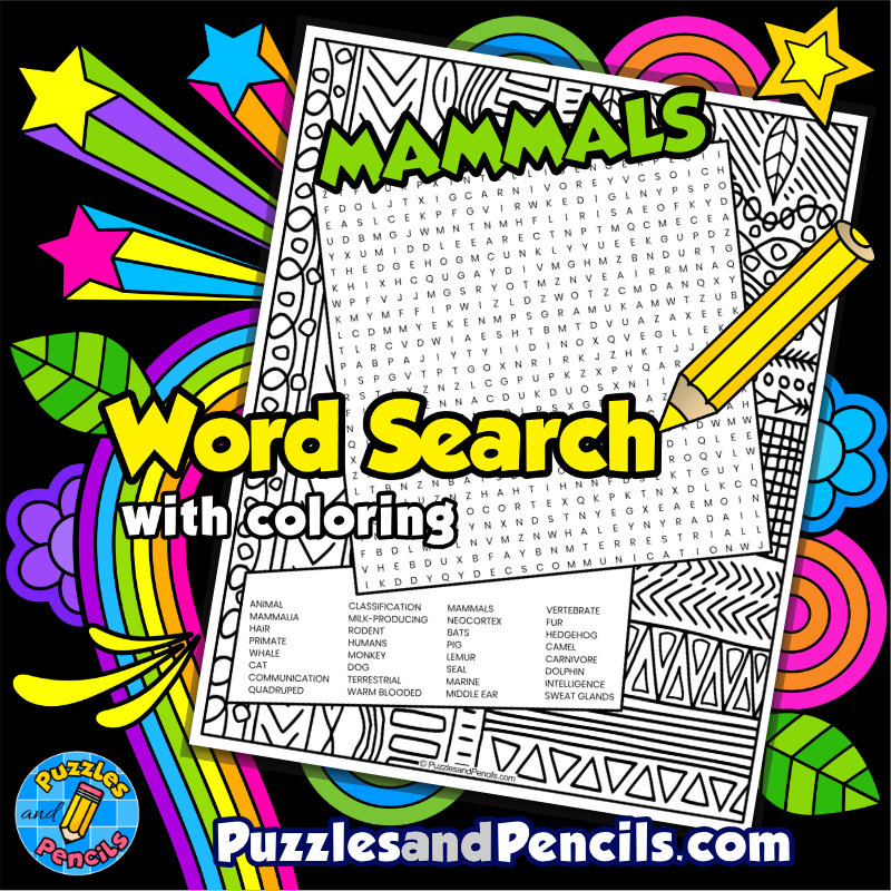 Mammals Word Search Puzzle with Coloring | Animal Classification ...