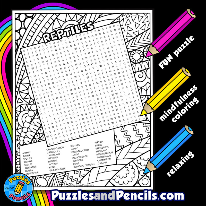 Reptiles Word Search Puzzle with Coloring | Animal Classification ...