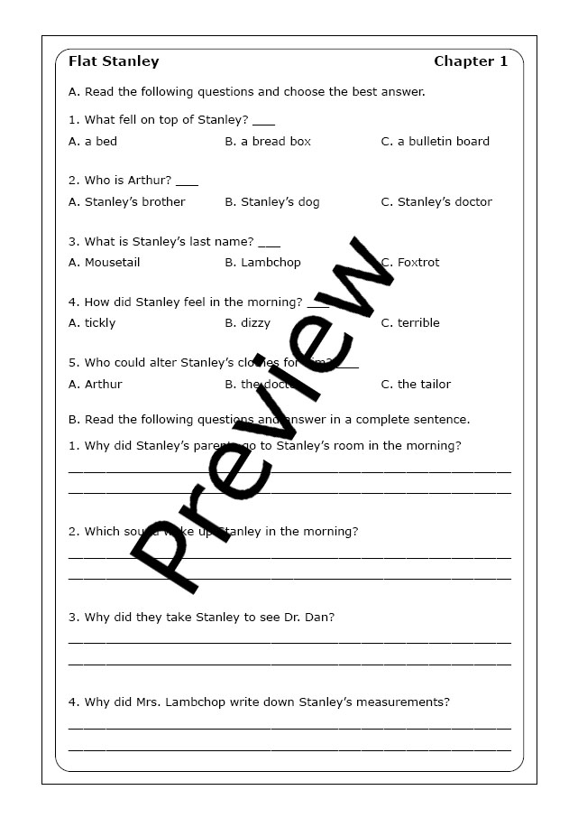 Jeff Brown "Flat Stanley" worksheets | Made By Teachers