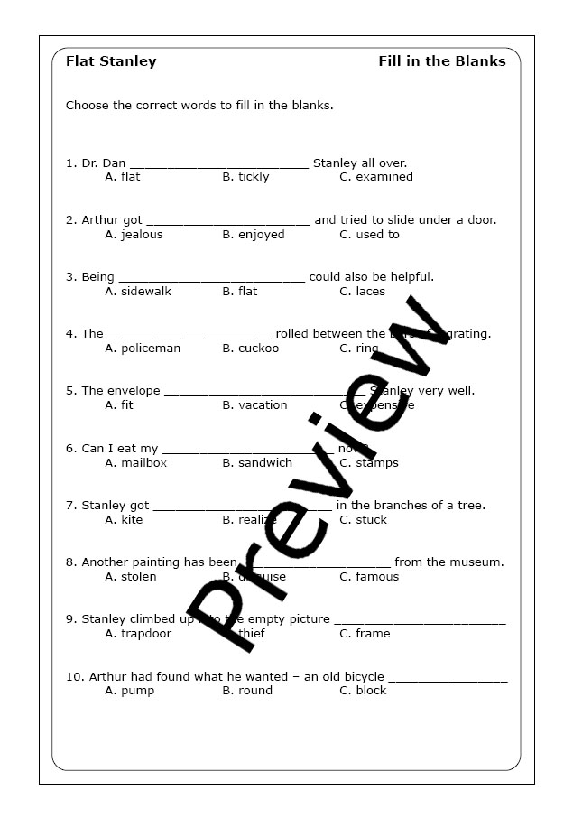Jeff Brown "Flat Stanley" worksheets | Made By Teachers