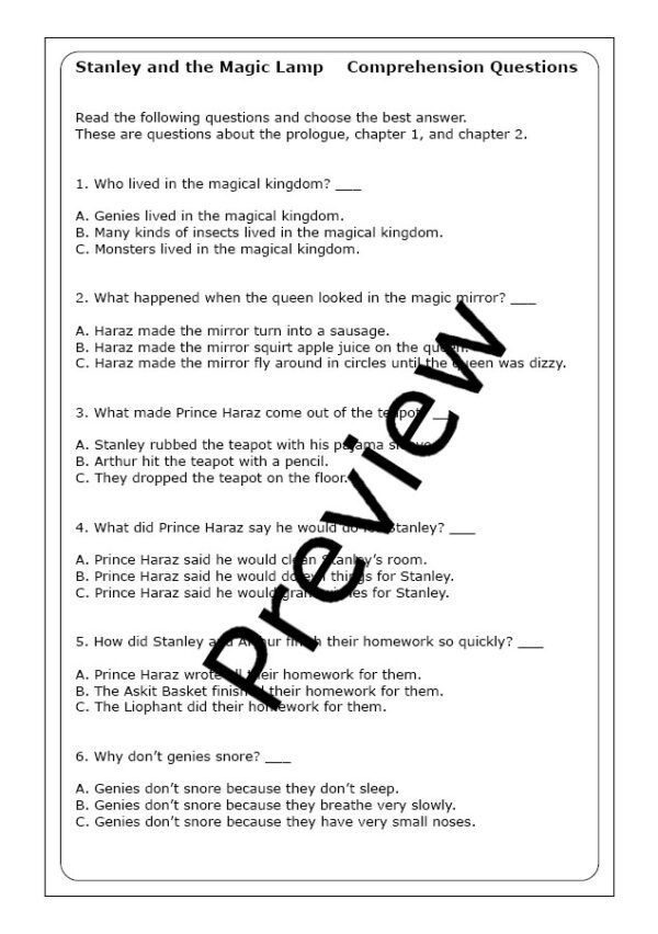 Jeff Brown "Stanley and the Magic Lamp" worksheets | Made By Teachers