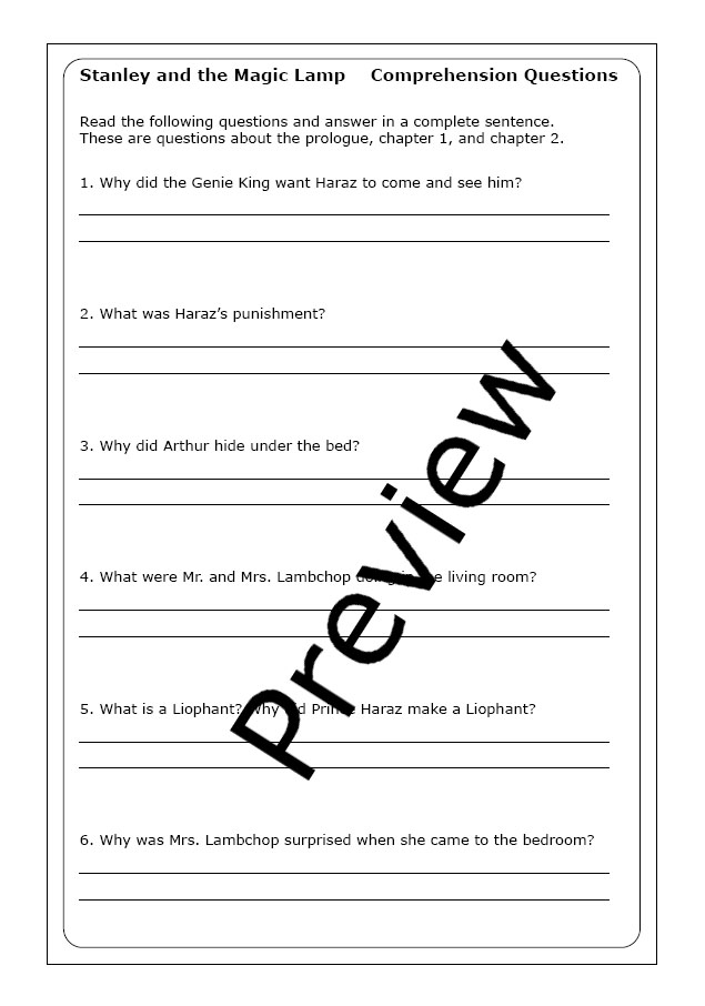 Jeff Brown "Stanley and the Magic Lamp" worksheets | Made By Teachers