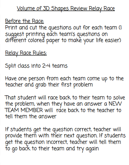 Volume of Cones, Cylinders, Spheres, Prisms, Pyramids Relay Race Review ...