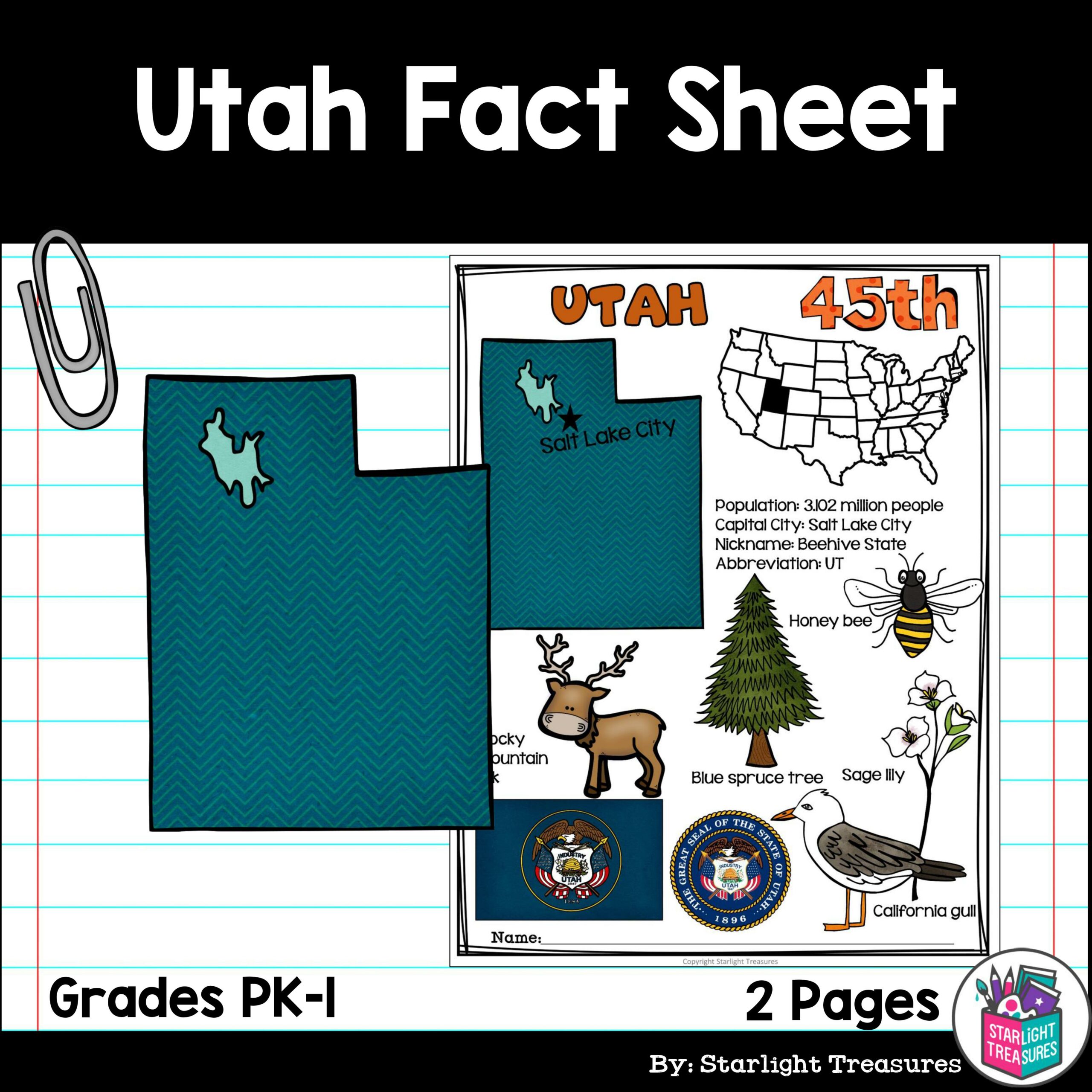 Utah Fact Sheet for Early Readers - A State Study | Made By Teachers