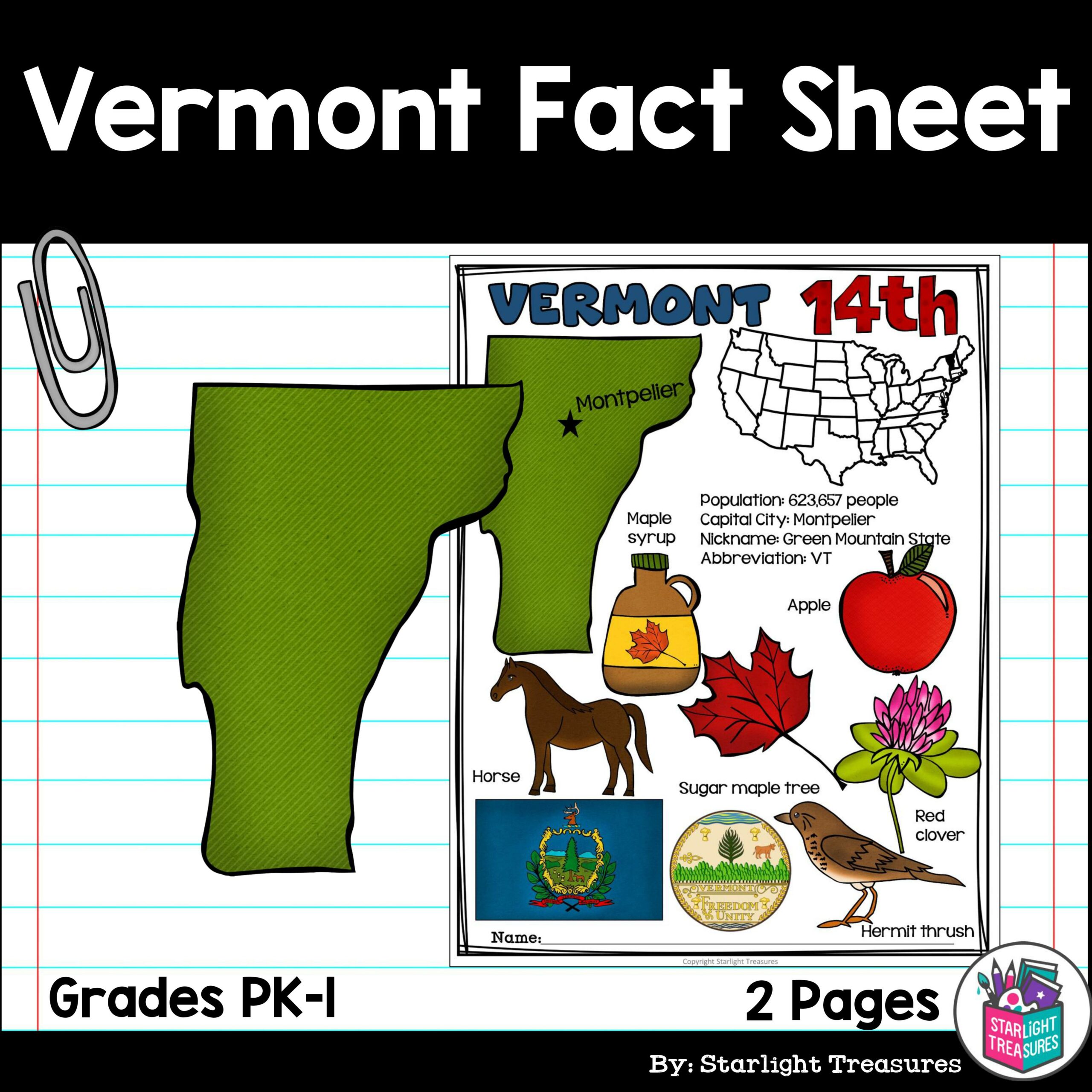 Vermont Fact Sheet for Early Readers - A State Study | Made By Teachers
