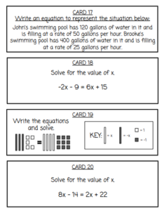 Solving Equations with Variables on Both Sides Relay Race Review Game ...