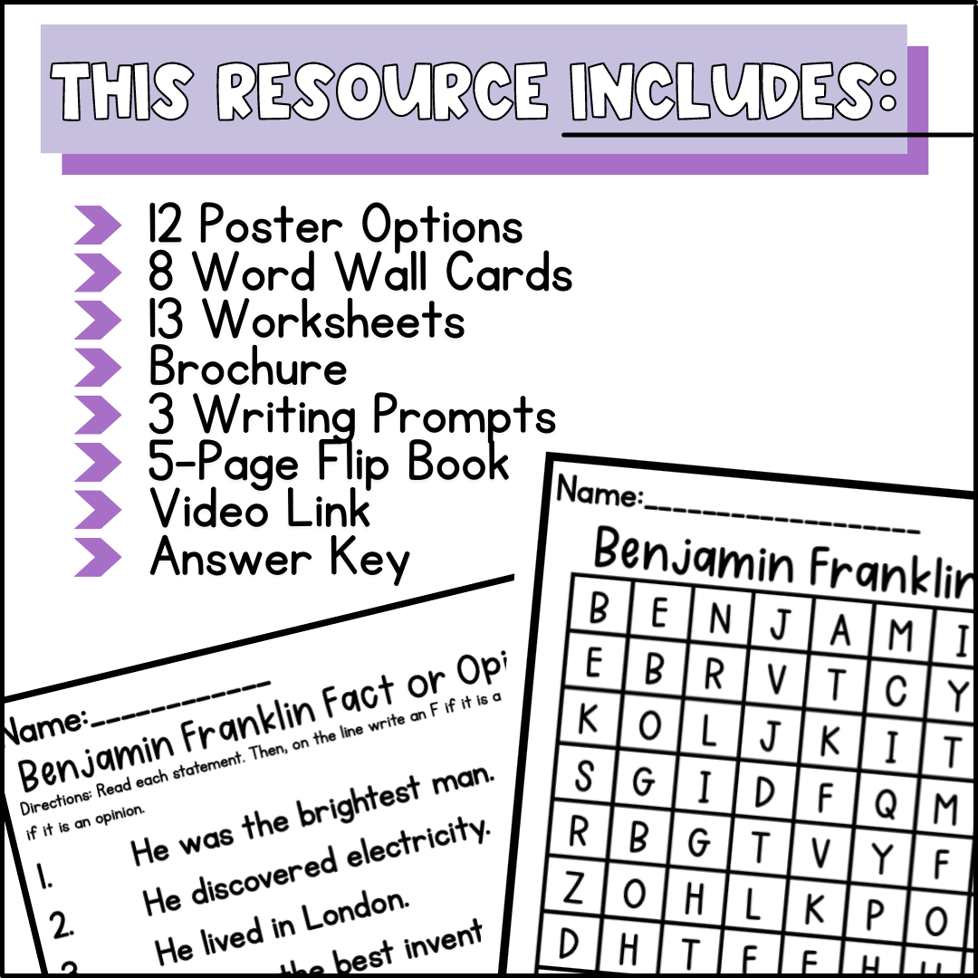 Benjamin Franklin Biography Activities & Flip Book - Inventor ...