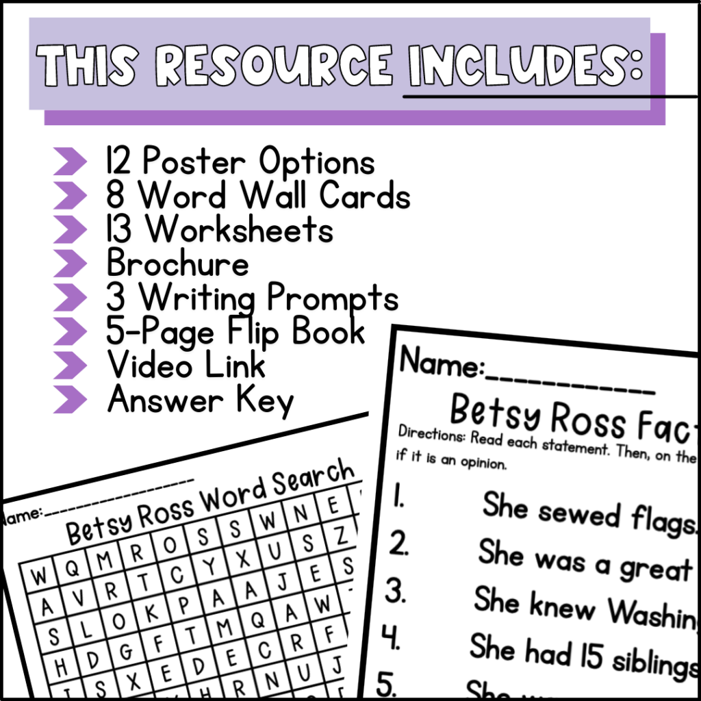 Betsy Ross Biography Activites, Worksheets, Posters, Flip Book - U.S ...