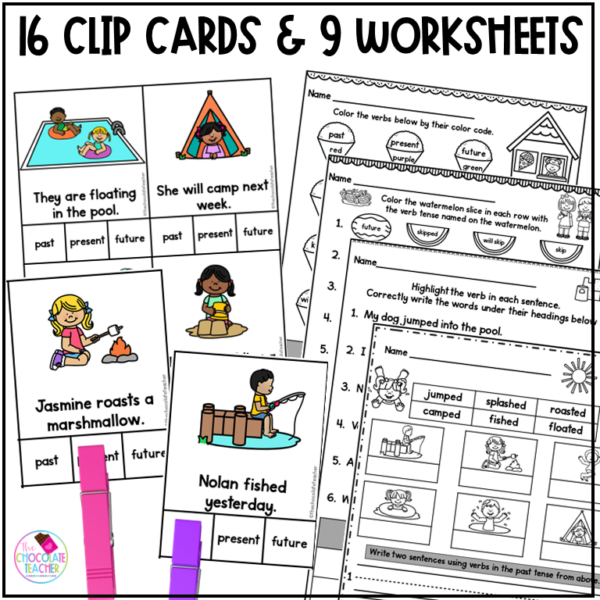 Verbs with Posters, Sorting, Clip Cards, Grammar Worksheets | Made By ...