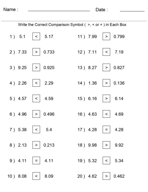 Greater Than Less Than - Comparing Decimal Numbers Worksheets | Made By ...