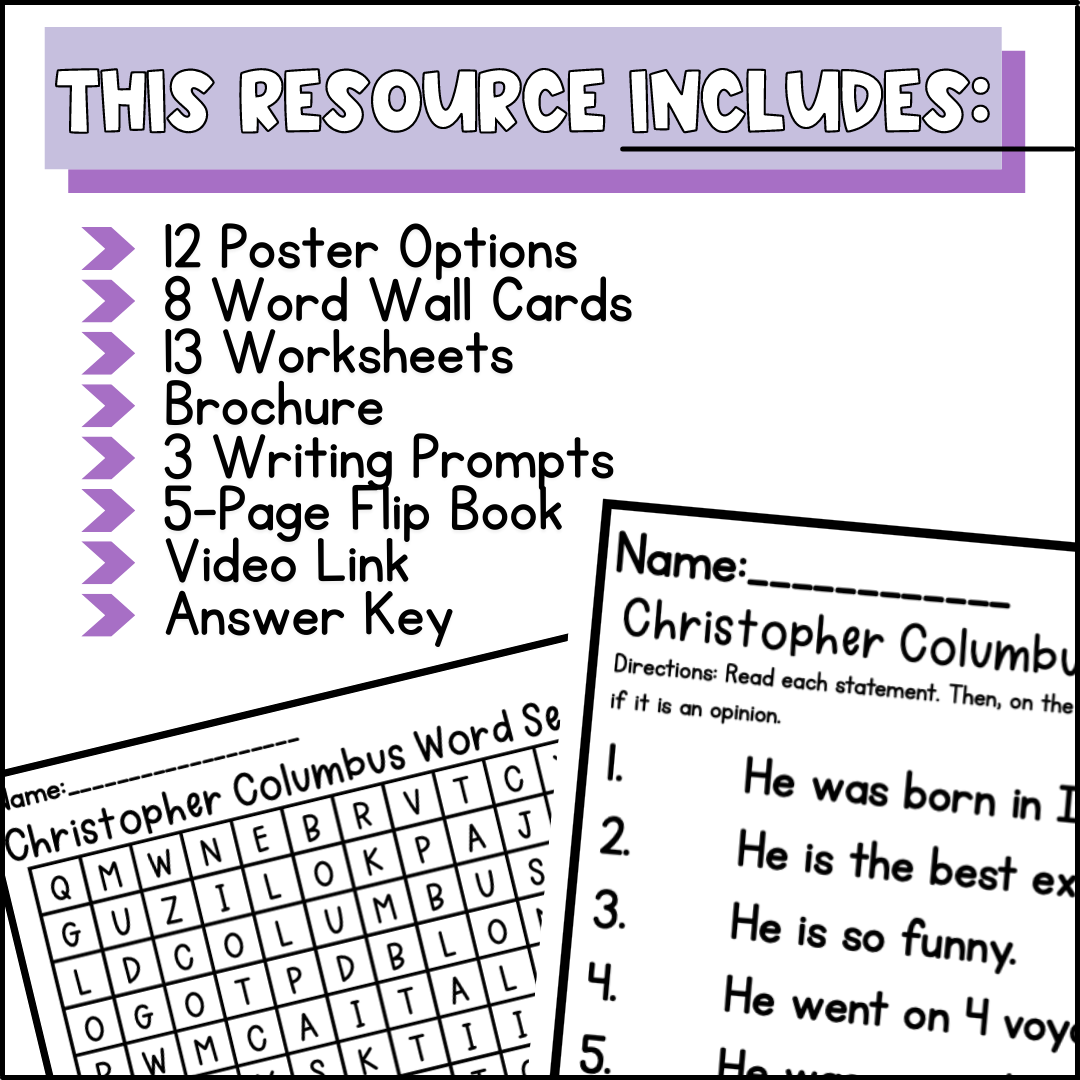 Christopher Columbus Biography Activities for Kindergarten & 1st Grade ...
