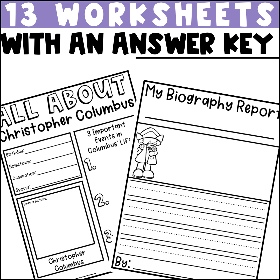 Christopher Columbus Biography Activities for Kindergarten & 1st Grade ...