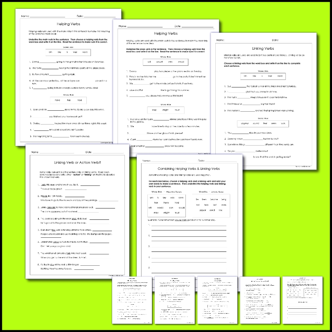 Linking Verbs and Helping Verbs - 5 worksheets & answer key - Grades 3 ...