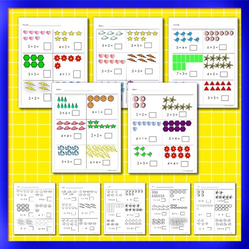 Easy Addition within 10 - K-1 Math - both color & b/w - Great for ...