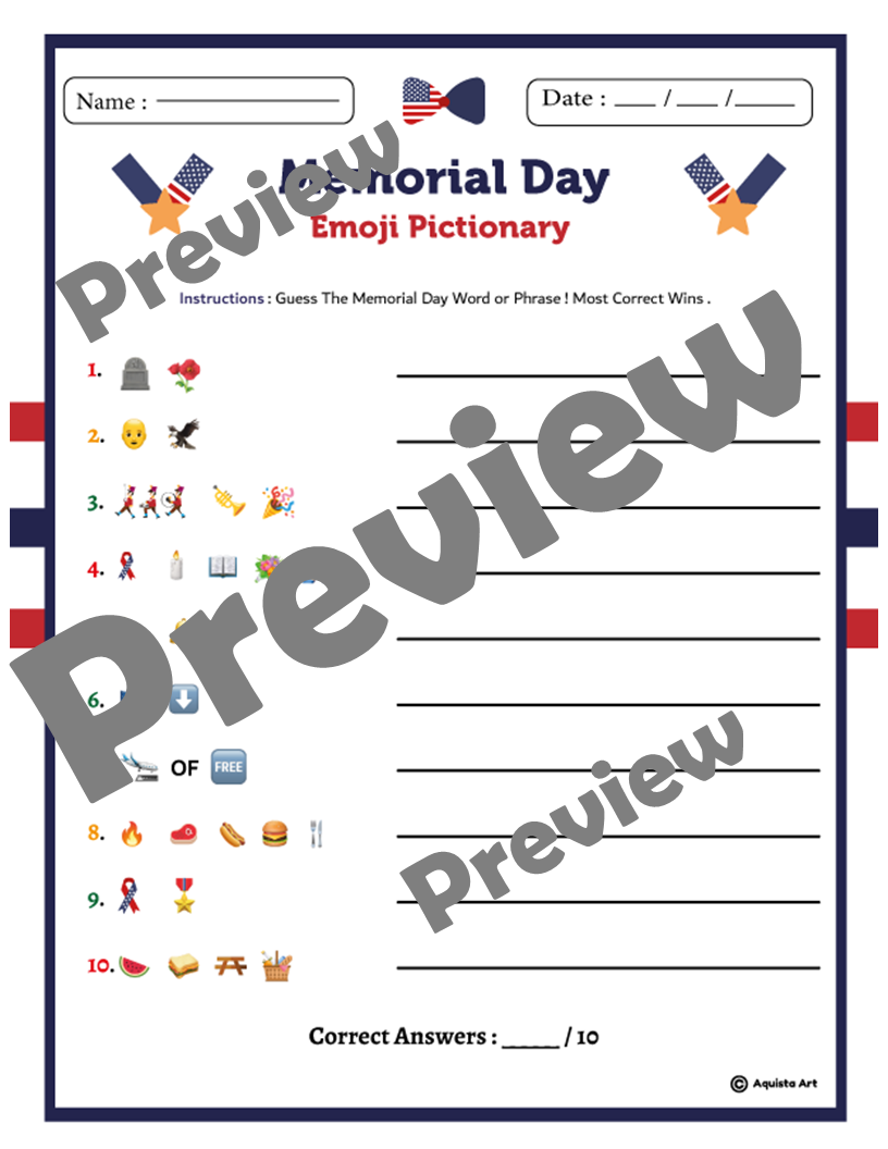 Memorial Day Emoji Pictionary Game : Decode the Symbols | Made By Teachers