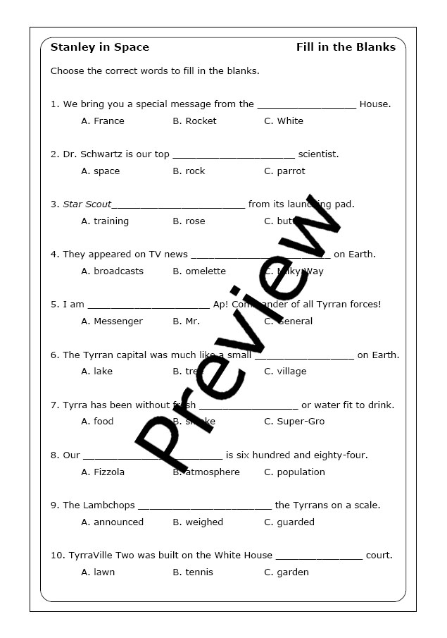 Jeff Brown "Stanley in Space" worksheets | Made By Teachers