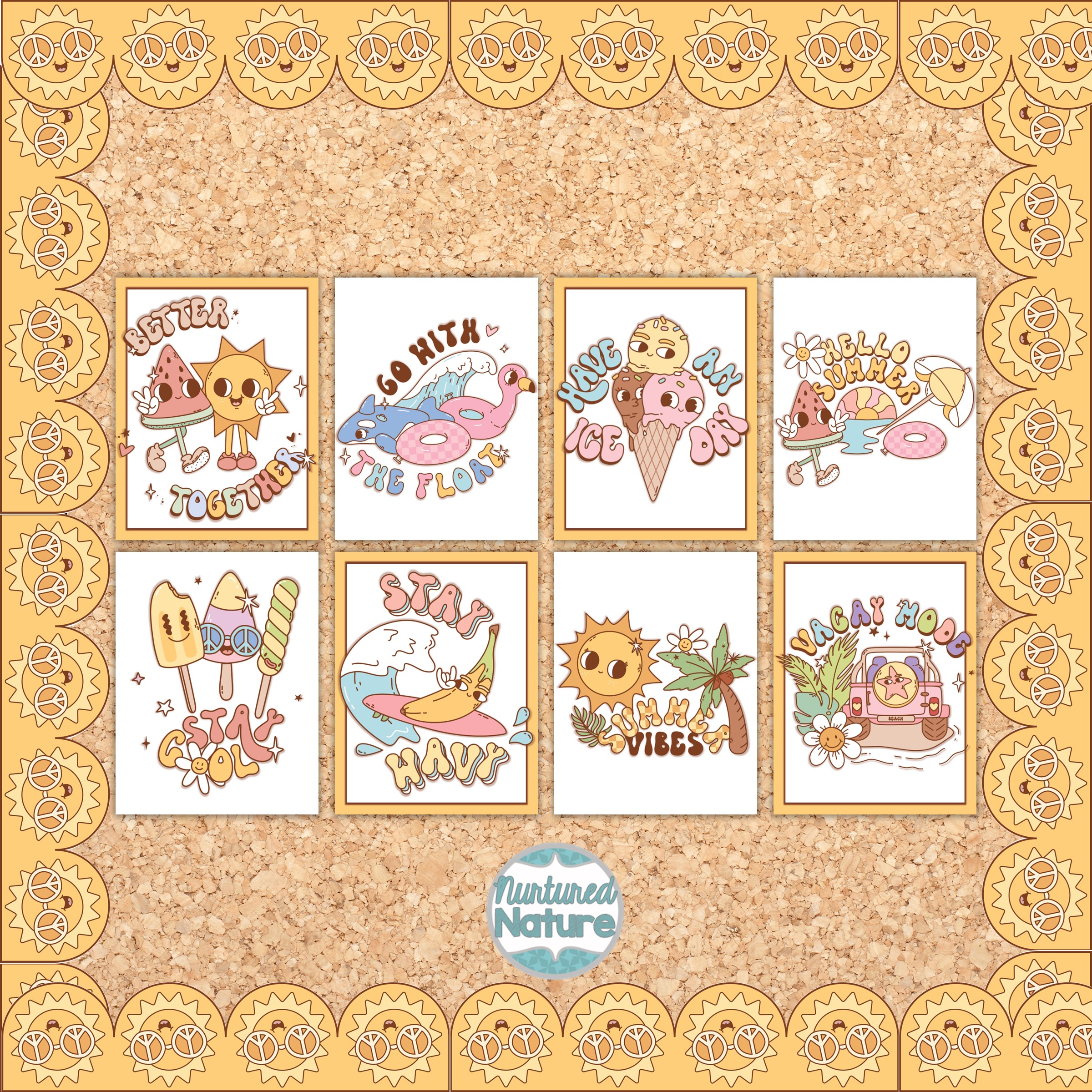 Summer Bulletin Board Border Printable - Retro Sun and Checkerboard ...