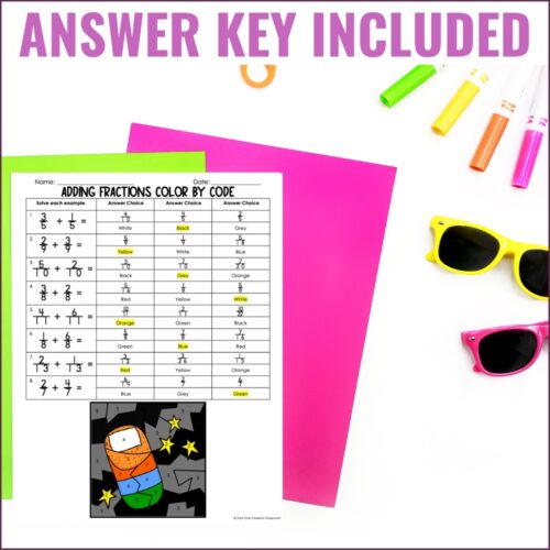 Summer Color By Number Adding Fractions Practice Worksheet Camping Theme Made By Teachers