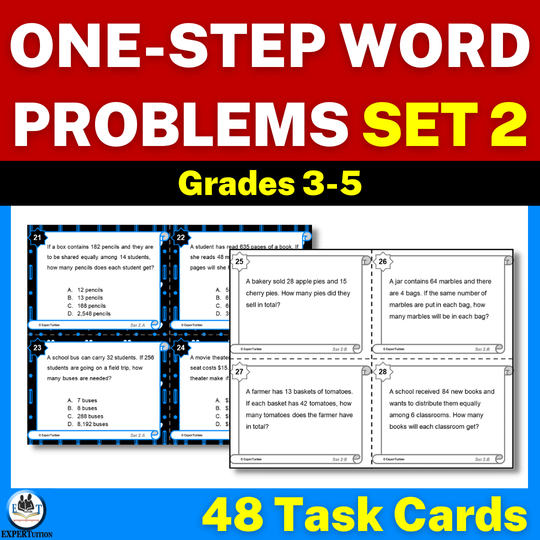One Step Word Problem Task Cards Set 2 Add Subtract Multiply Or