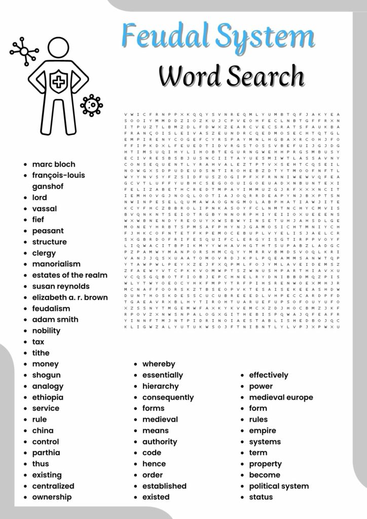 Feudal System word search Puzzle worksheet activities for kids | Made ...