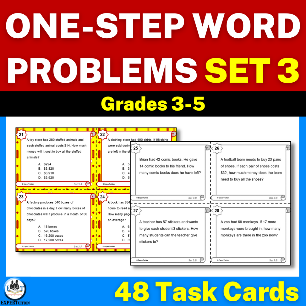 One Step Word Problem Task Cards – Set 3 | Add, Subtract, Multiply or ...