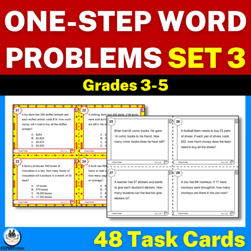 One Step Word Problems Task Cards Bundle | Add, Subtract, Multiply or ...