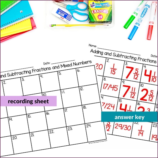 5th Grade Adding and Subtracting Fractions with Unlike Denominators ...
