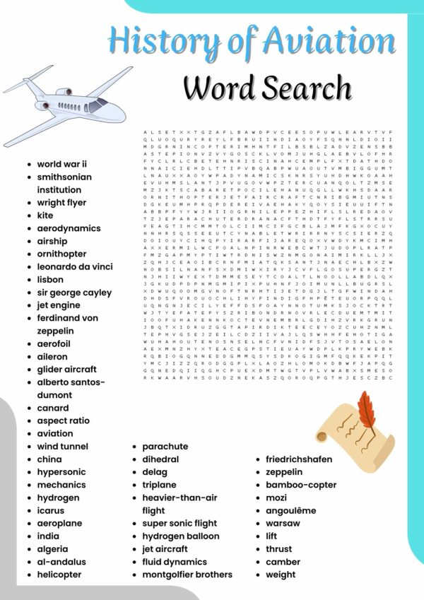 History of Aviation word search Puzzle worksheet activities for kids ...