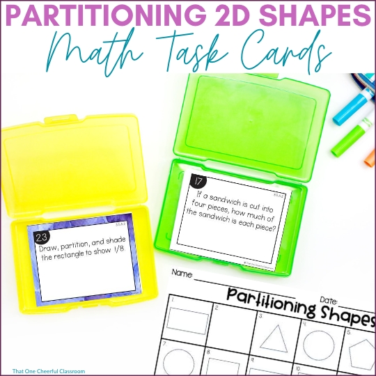 3rd Grade Partitioning 2D Shapes Math Task Cards | Made By Teachers