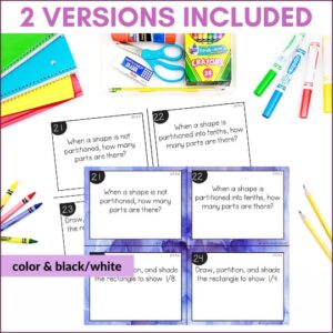 3rd Grade Partitioning 2D Shapes Math Task Cards | Made By Teachers