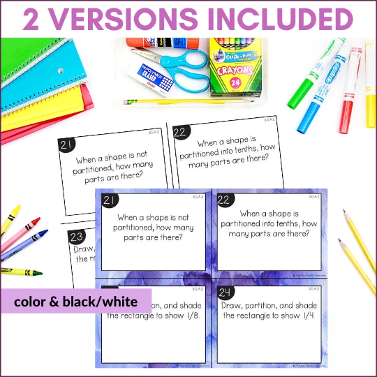3rd Grade Partitioning 2D Shapes Math Task Cards | Made By Teachers
