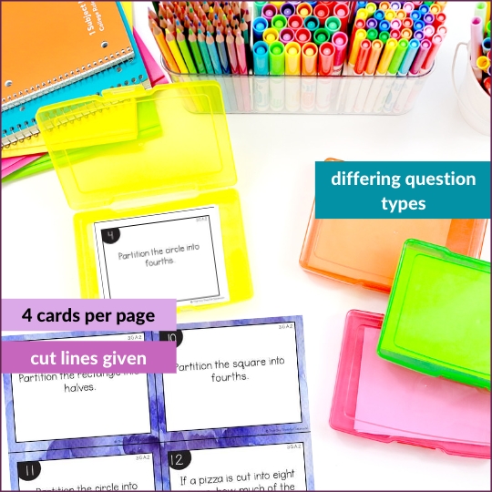3rd Grade Partitioning 2D Shapes Math Task Cards | Made By Teachers