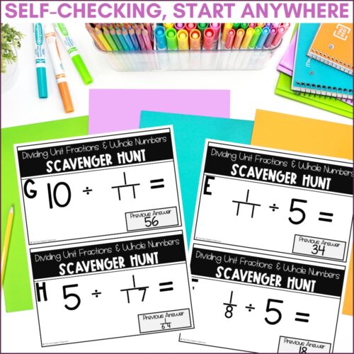 5th Grade Dividing Unit Fractions and Whole Numbers Scavenger Hunt ...