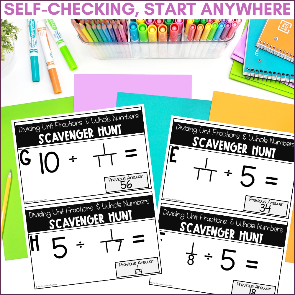 5th Grade Dividing Unit Fractions and Whole Numbers Scavenger Hunt ...
