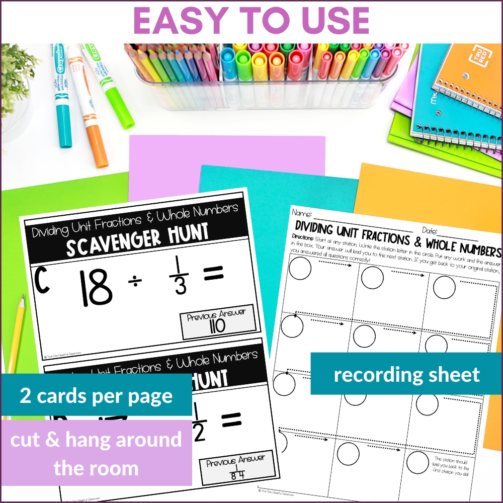 5th Grade Dividing Unit Fractions and Whole Numbers Scavenger Hunt ...