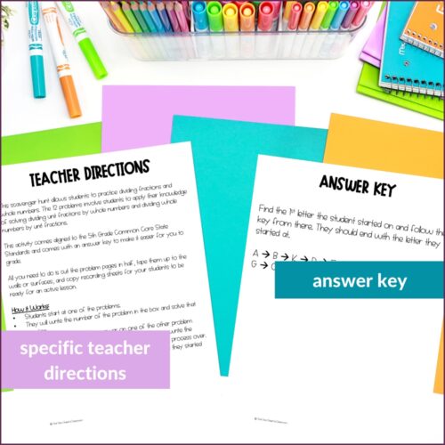 5th Grade Dividing Unit Fractions and Whole Numbers Scavenger Hunt ...
