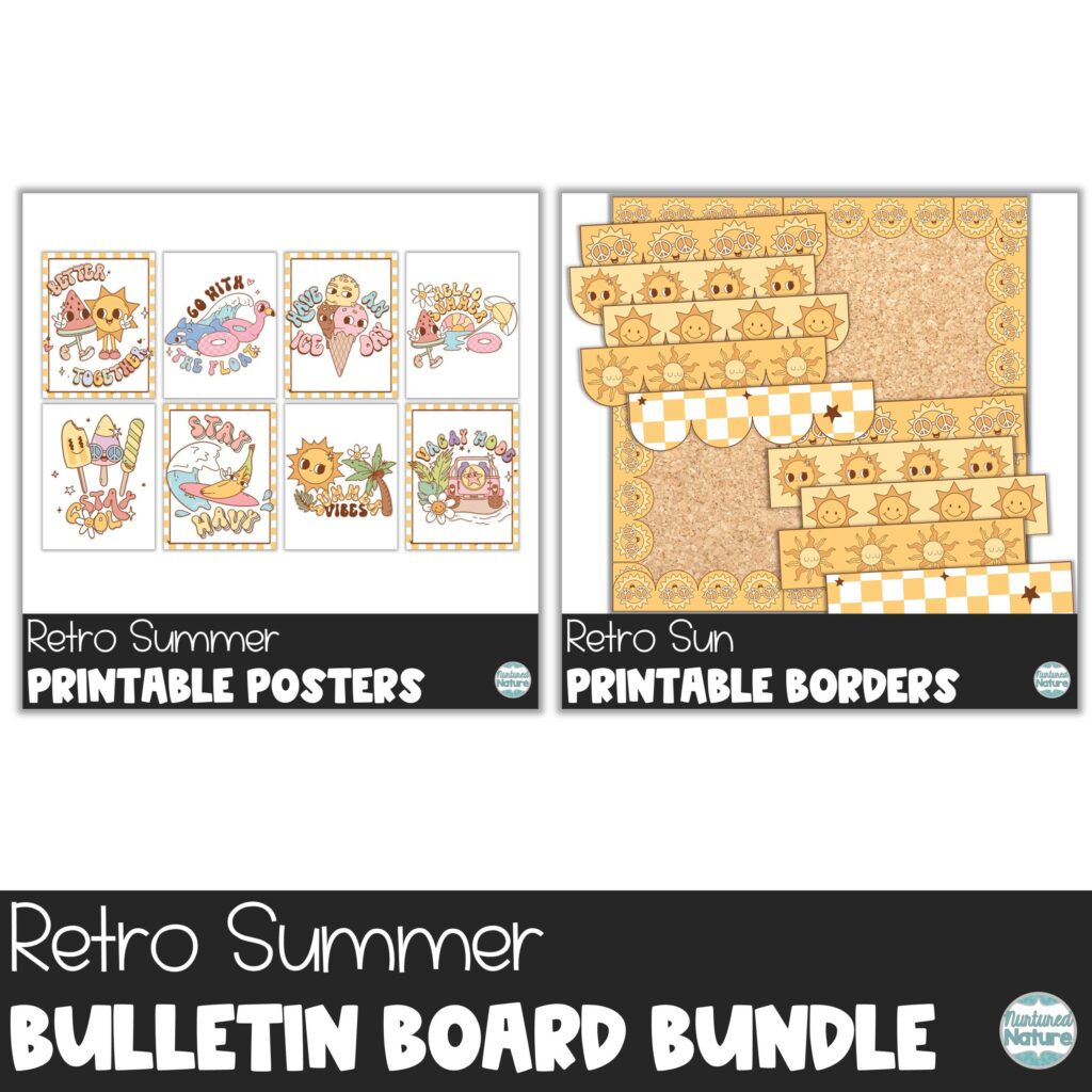 Summer Bulletin Board Bundle – Groovy Retro Theme Posters with Yellow ...