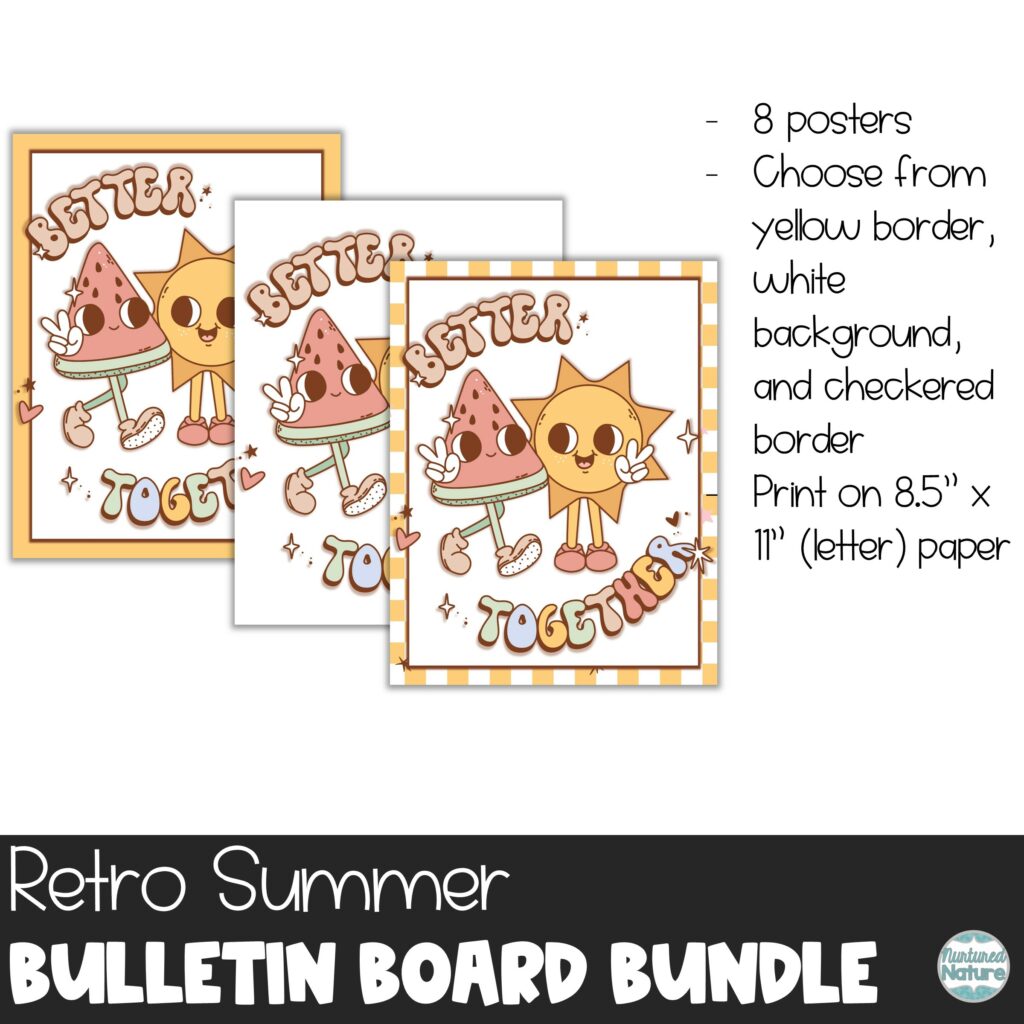 Summer Bulletin Board Bundle – Groovy Retro Theme Posters with Yellow ...