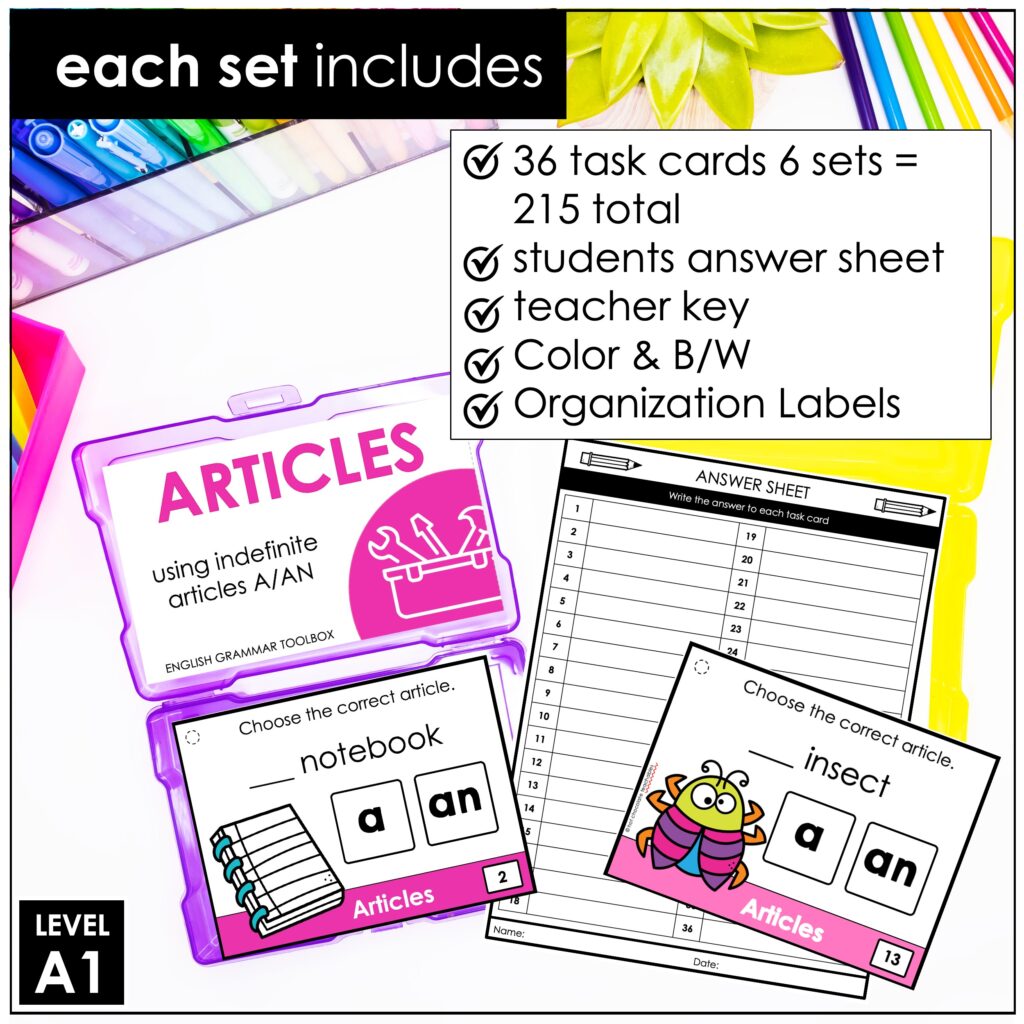 Grammar Task Cards - Beginning Concepts BUNDLE for ESL EFL ELA | Made ...
