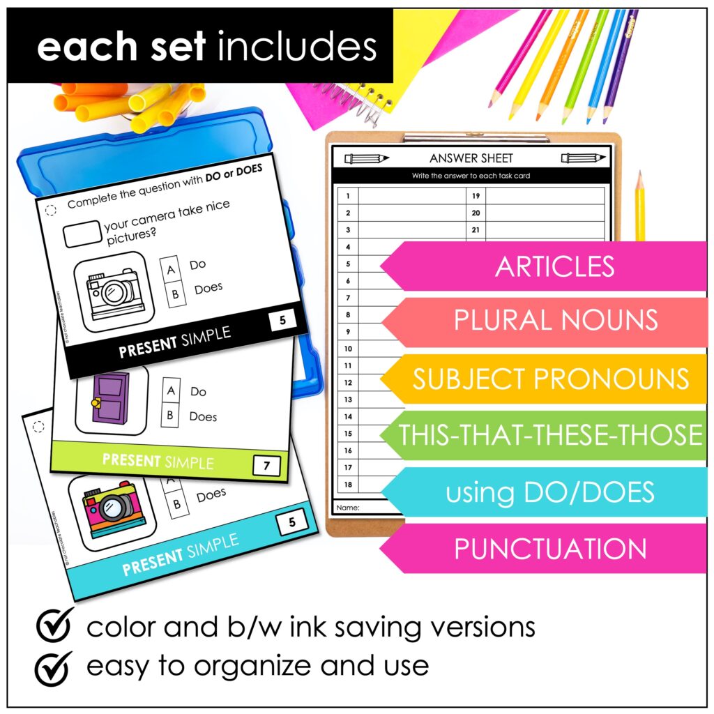 Grammar Task Cards - Beginning Concepts BUNDLE for ESL EFL ELA | Made ...