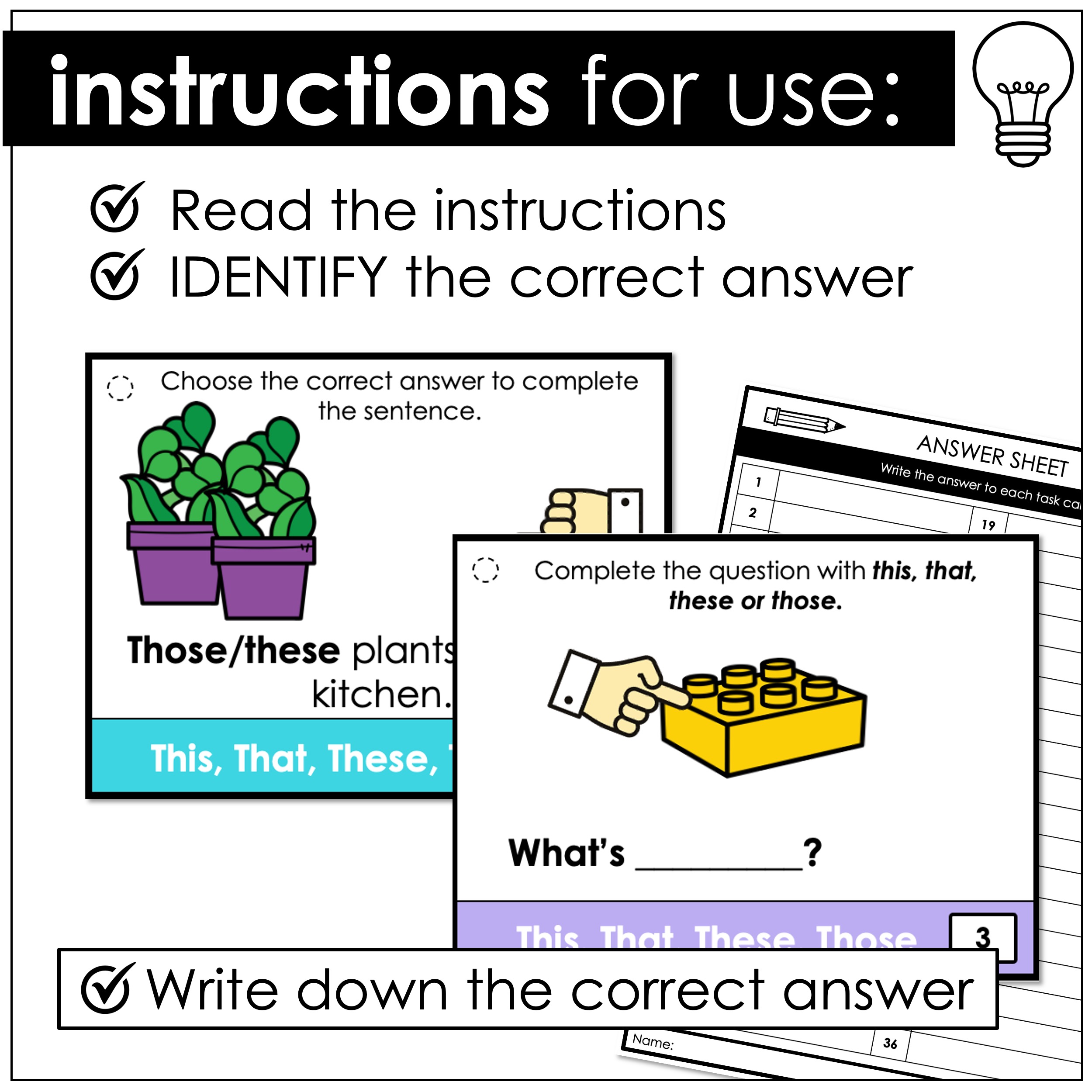 Demonstrative Pronouns THIS THAT THESE THOSE - Task Cards | Made By ...