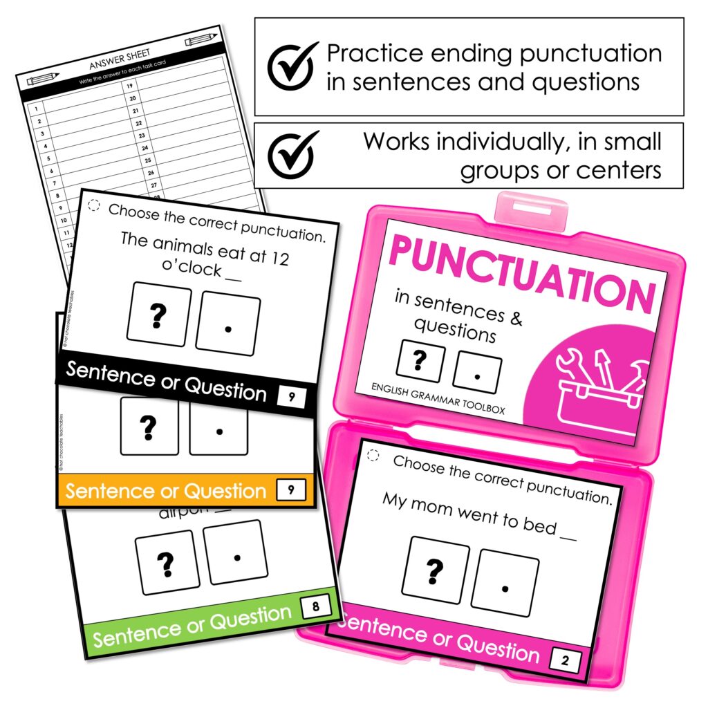 End Punctuation Task Cards - Sentences and Questions - ESL GRAMMAR ...