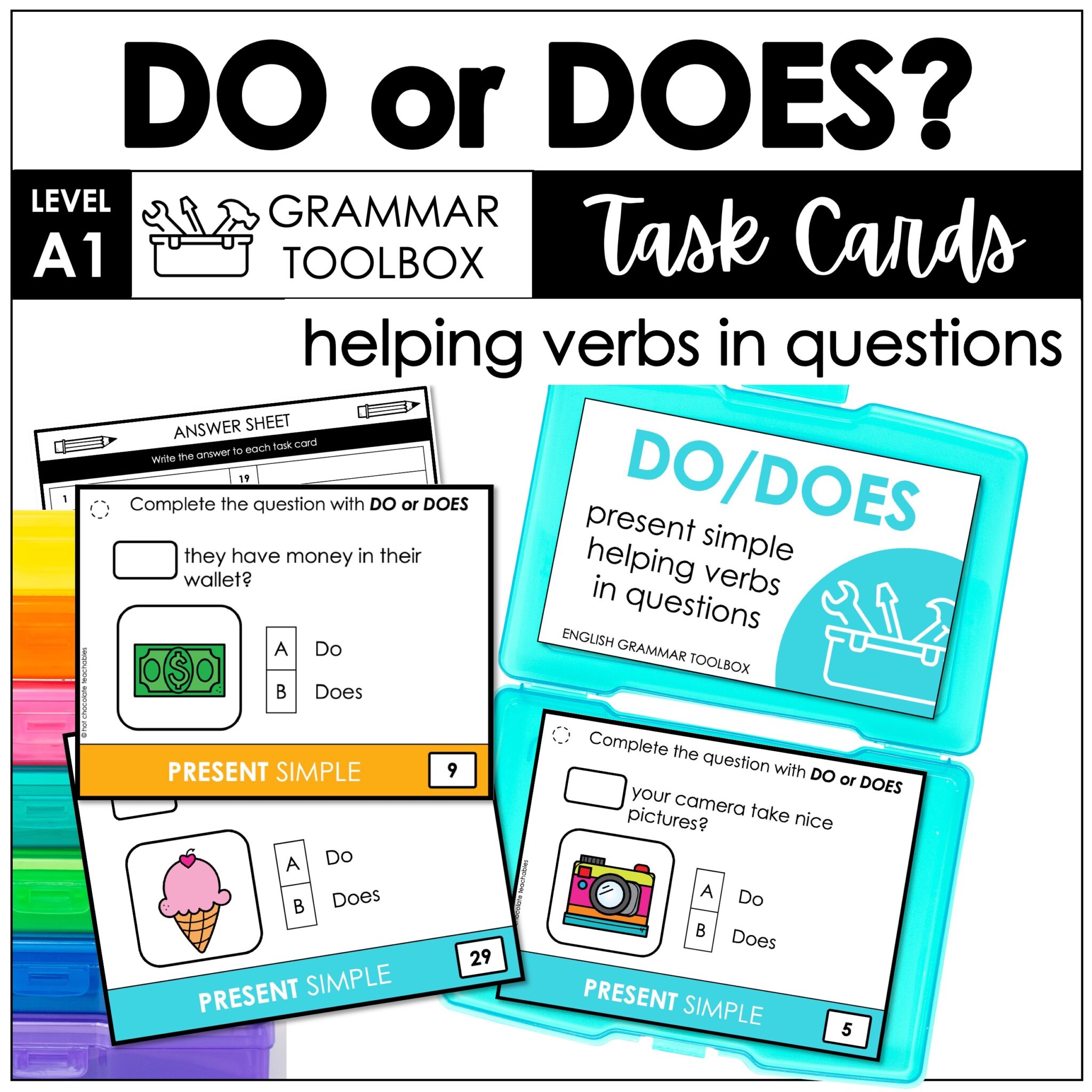 Present Simple Subject Verb Agreement : Do or Does? Task Cards ...