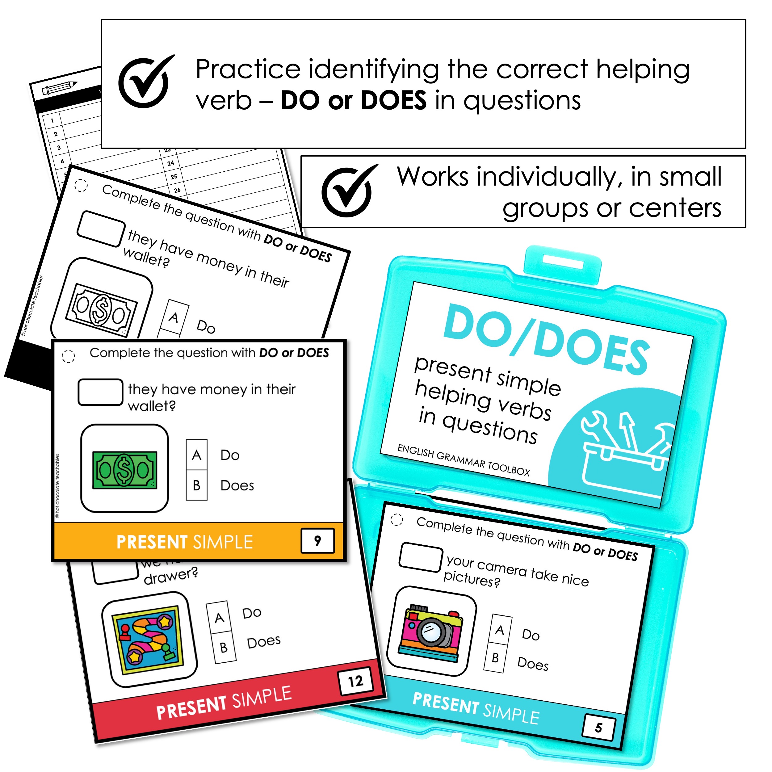 Present Simple Subject Verb Agreement : Do or Does? Task Cards ...