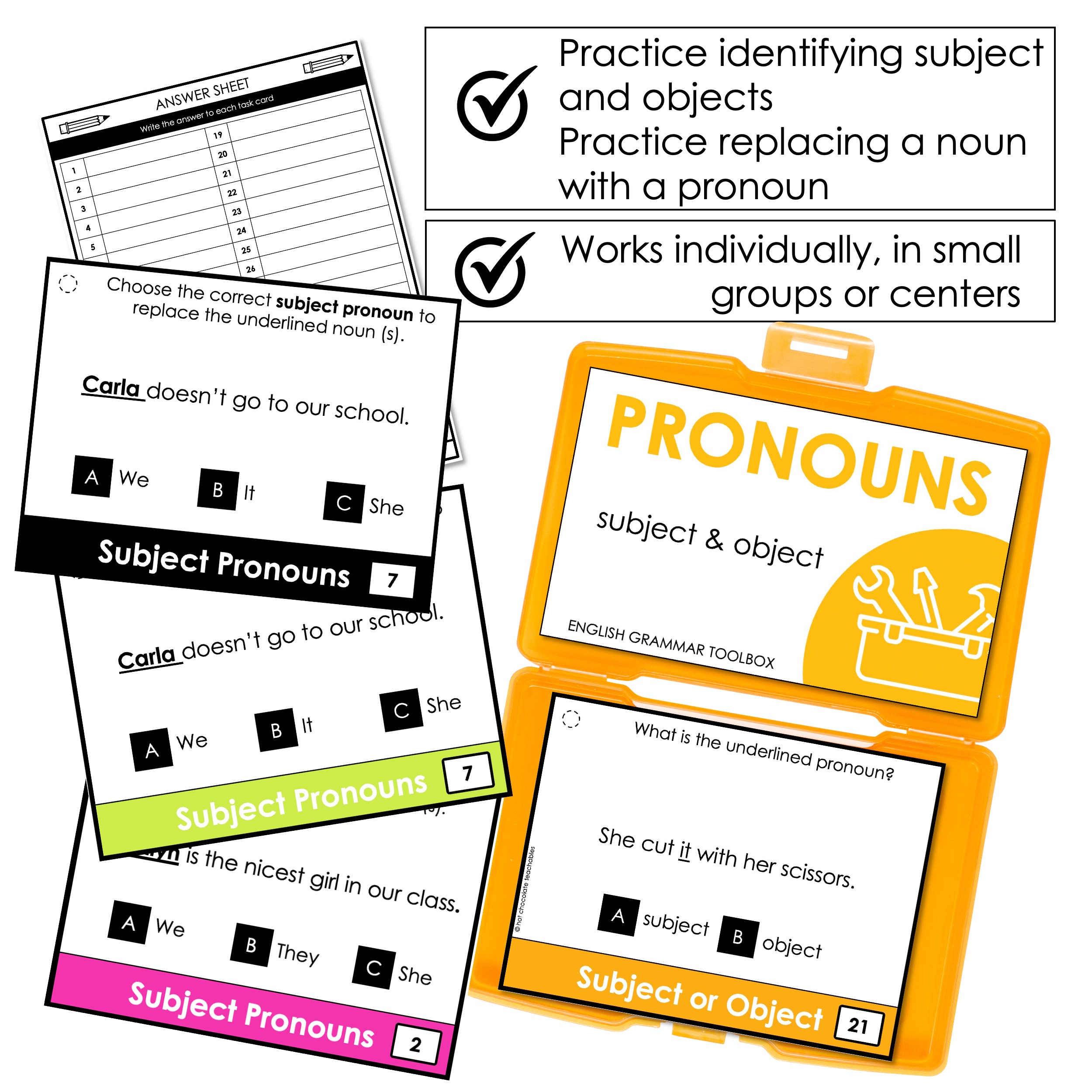 Personal Subject and Object Pronoun Task Cards ESL GRAMMAR TOOLBOX ...
