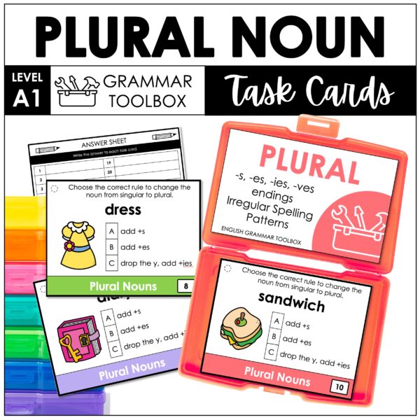 Plural Noun Spelling Rules Task Cards - Add +s +es +ies +ves GRAMMAR ...