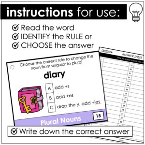 Plural Noun Spelling Rules Task Cards - Add +s +es +ies +ves GRAMMAR ...