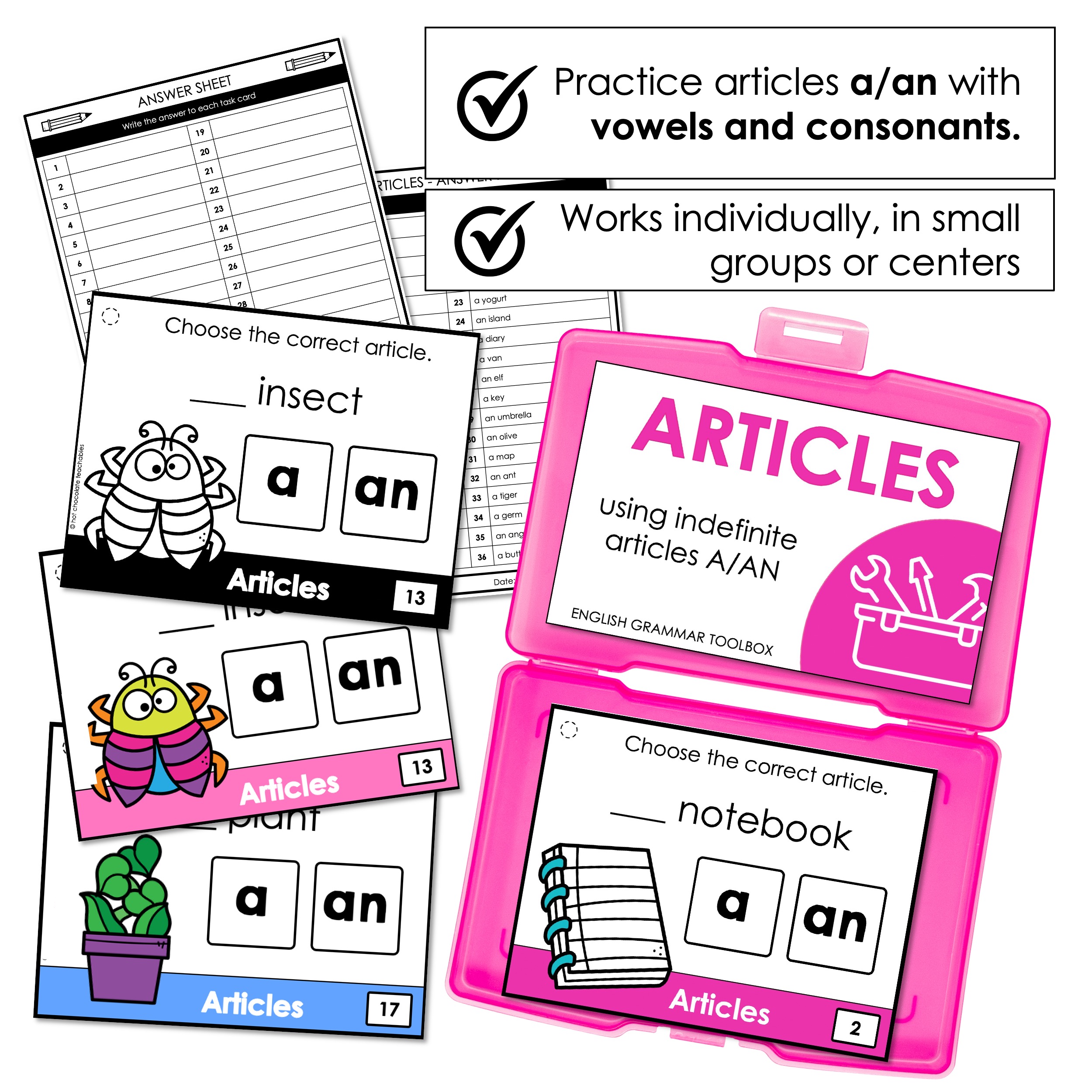 Indefinite Articles A or AN - Task Cards - ESL GRAMMAR TOOLBOX | Made ...