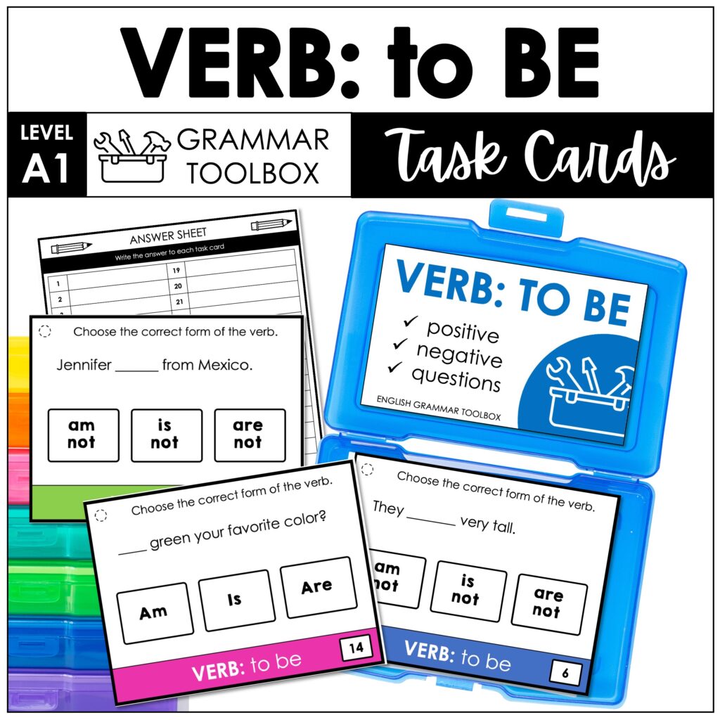 VERB: TO BE - Present Simple Subject Verb Agreement Task Cards - AM, IS ...